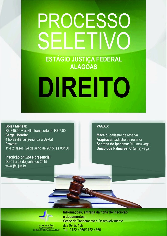 JFAL - JFAL abre inscrições para estágio em Direito de 1 a 22 de junho